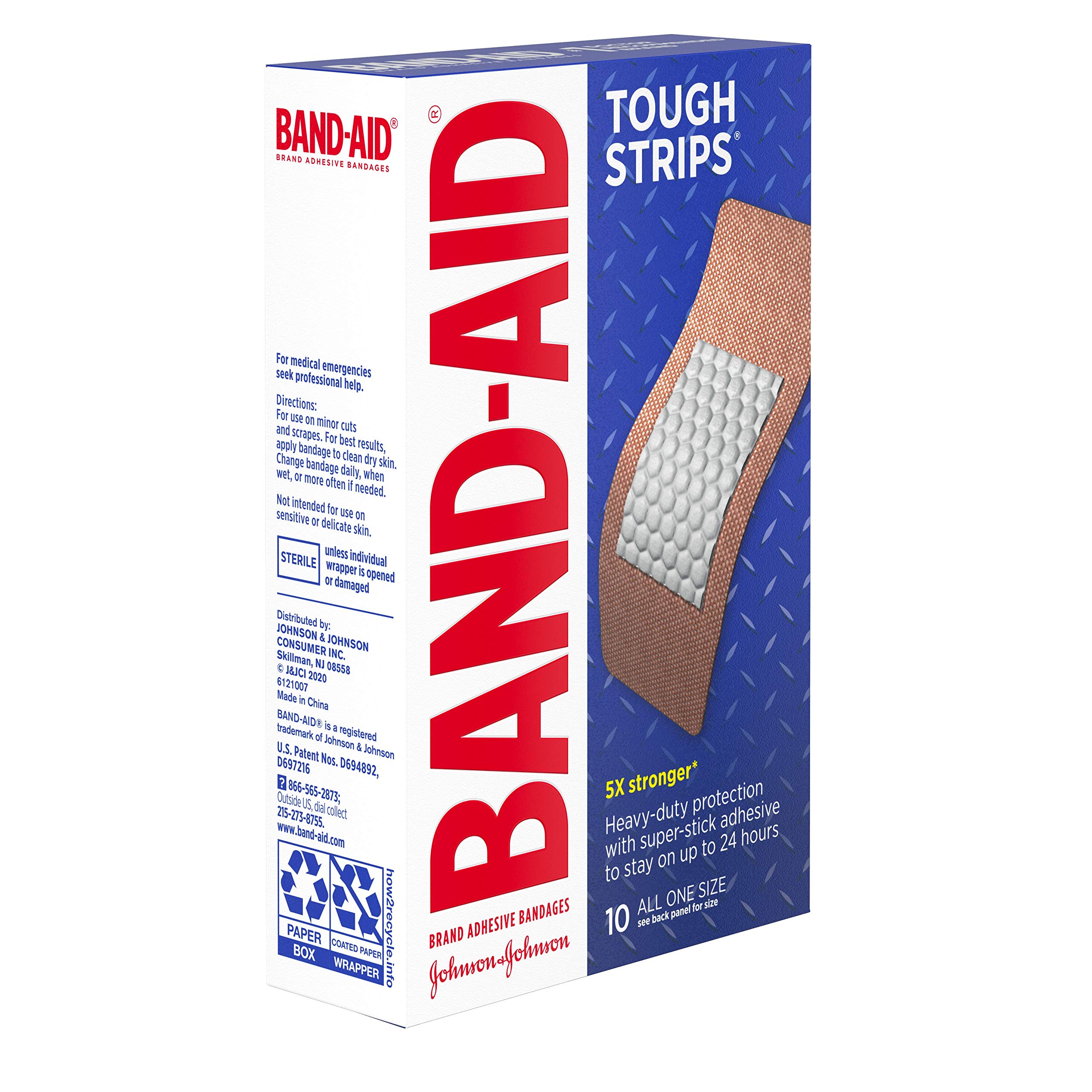 Band-Aid Brand Tough Strips Adhesive Bandages for Wound Care, Durable Protection for Minor Cuts and Scrapes, Extra Large Size, 10 ct