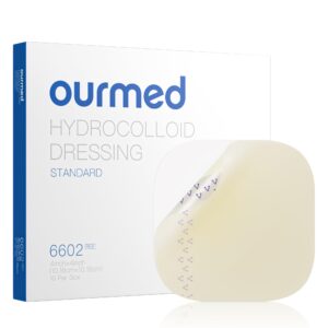 ourmed hydrocolloid bandages large 4" x 4", extra thin waterproof wound dressing with adhesive for light exudate wound, blister, acne, superficial wound care, 0.5mm, 10 pack, fsa hsa eligible