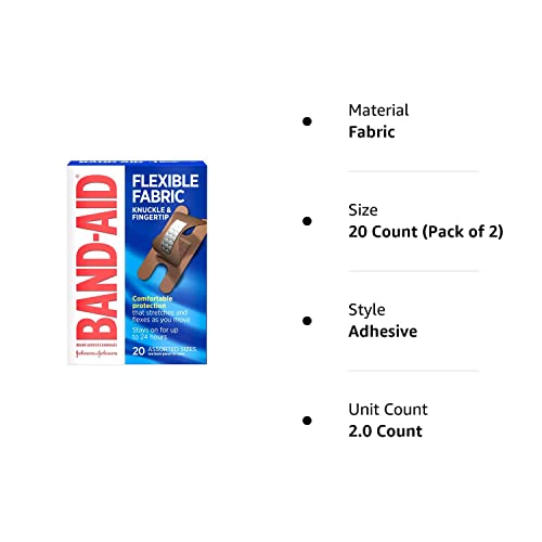 BAND-AID Brand Flexible Fabric Bandages Knuckle & Fingertip, 20 Count (Pack of 2)