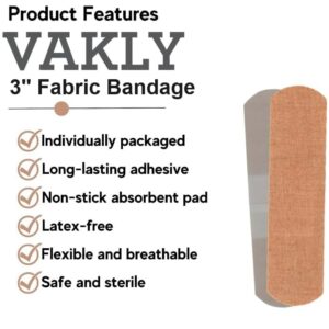 200 Fabric Flexible Adhesive Bandage Strips - 3" x 3/4" Breathable Bandages with Non-Stick Pad - Latex Free for First Aid Kit Wound Care and Protection (2 packs of 100)