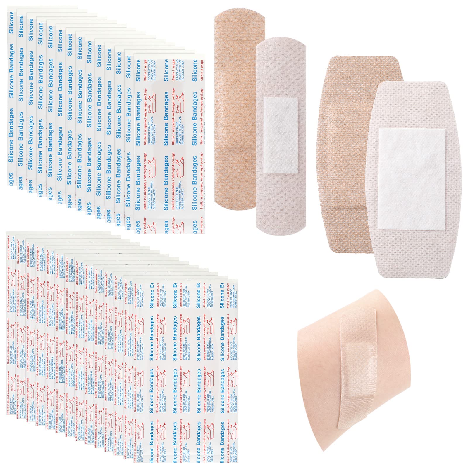 100 Pcs Silicone Adhesive Bandages Bulk Sensitive Skin Bandages Painless Removal Silicone Bandages for Sensitive Fragile Skin Elderly Painless Removal Delicate Sensitive Skin