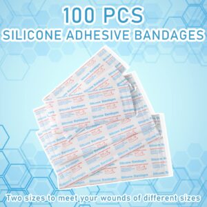 100 Pcs Silicone Adhesive Bandages Bulk Sensitive Skin Bandages Painless Removal Silicone Bandages for Sensitive Fragile Skin Elderly Painless Removal Delicate Sensitive Skin