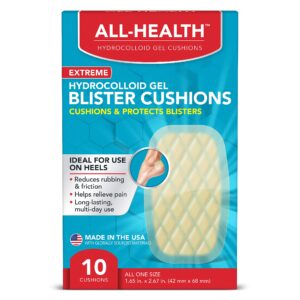 all health extreme hydrocolloid gel blister cushion bandages, 1.65 in x 2.67 in, 10 ct | long lasting protection against rubbing and friction for blisters