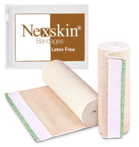 premium elastic bandage wrap (6” wide, 2 pack) - nexskin latex free athletic/medical compression bandages hook & loop fasteners at both ends - lifetime washable & reusable usa grown cotton bandage