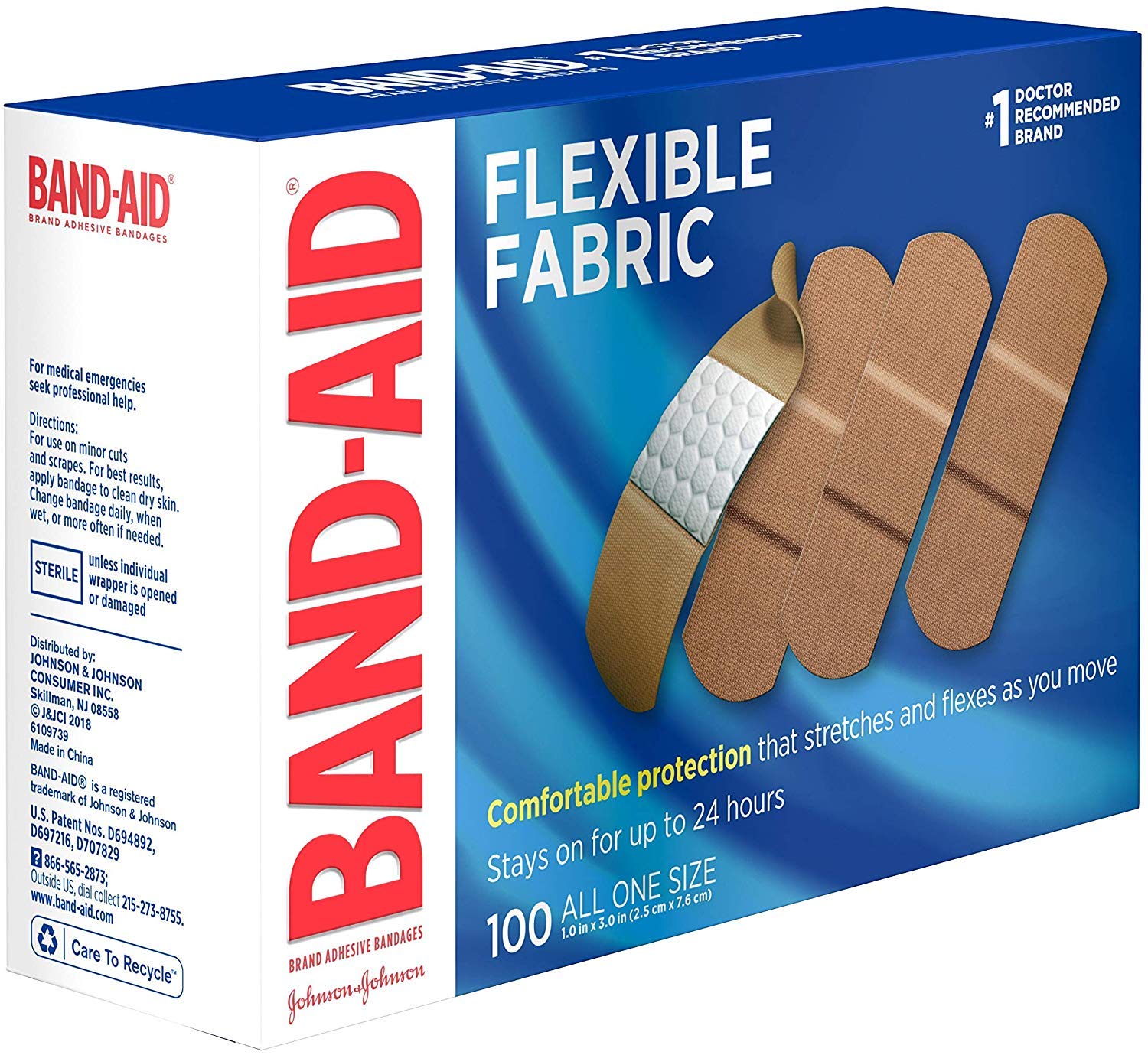 Johnson & Johnson JJ4444 Band-Aid Woven Adhesive Bandages, 1" x 3", Tan (Box of 100)