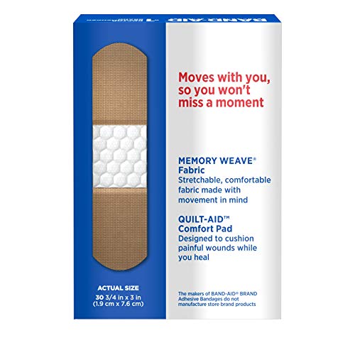 Band-Aid Brand Flexible Fabric Adhesive Bandages, Comfortable Flexible Protection & Wound Care of Minor Cuts & Scrapes, Quilt-Aid Technology to Cushion Painful Wounds, All One Size, 30 ct