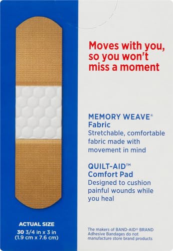 Band-Aid Brand Flexible Fabric Adhesive Bandages, Comfortable Flexible Protection & Wound Care of Minor Cuts & Scrapes, Quilt-Aid Technology to Cushion Painful Wounds, All One Size, 30 ct