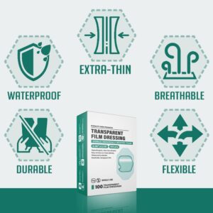 Everlit Care Transparent Film Dressing, Large Waterproof Adhesive Patch | Window Frame Wound Cover for Post Surgical Shower, IV Shield, Tattoo Aftercare Bandage (6" x 8" | 10 Pack)