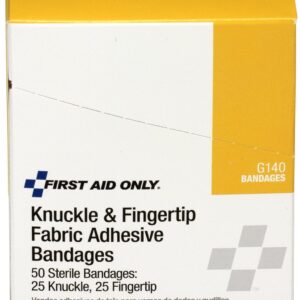 First Aid Only G140 Fabric Adhesive Bandages, Assorted Sizes (25 Knuckle Bandages / 25 Fingertip Bandages)