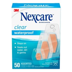 nexcare 432-50 waterproof bandage, assorted size, clear