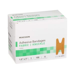 McKesson Adhesive Bandages, Sterile, Fabric Knuckle, 1 1/2 in x 3 in, 100 Count, 1 Pack