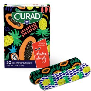 Curad Kendra Dandy Designer Adhesive Fabric Bandages (90 Count), 2 Colorful Patterns - Pineapples and Papayas, First Aid Bandages are .75" x 3", 30 Count Boxes (3 Pack)