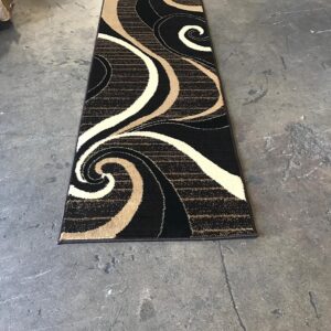 Modern Runner Contemporary Area Rug Dark Brown Black Beige Carpet King Design 344 (2 Feet X 7 Feet 3 Inch )