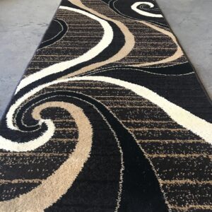 Modern Runner Contemporary Area Rug Dark Brown Black Beige Carpet King Design 344 (2 Feet X 7 Feet 3 Inch )