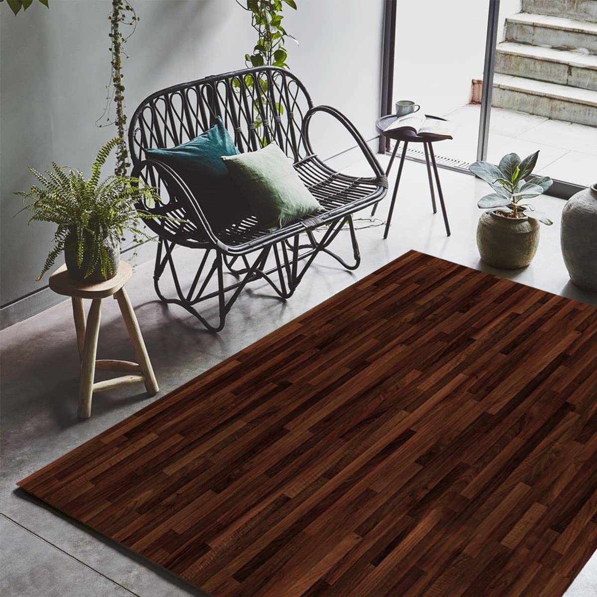 Modern Contemporary Black Brown Wood Texture Area Rug for Living Room Bedroom Dining Room Washable No-Slip Indoor Outdoor Floor Carpet Kitchen Laundry Balcony Runner Rug 2x3