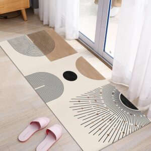 Boho Bedroom Area Rugs Modern Abstract Runner Rugs for Living Room Non Slip Bathroom Floor Carpet Decoratvie Nursery Room Decor Beige Brown Black Rugs for Bedroom Aesthetic 23.6"x59"