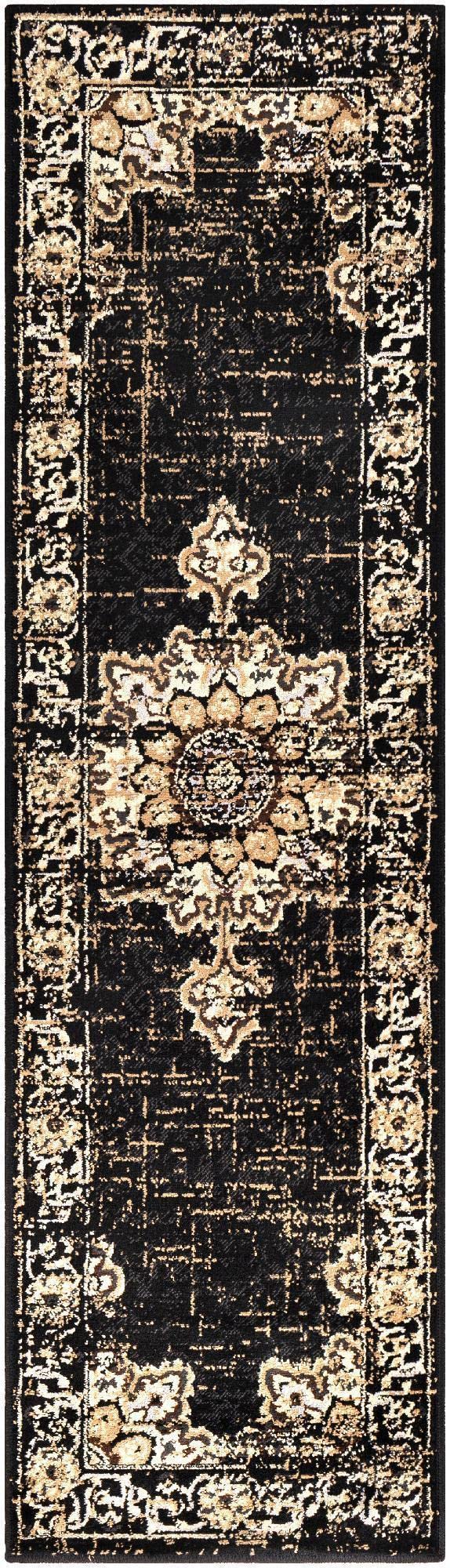 Mark&Day Area Rugs, 2x8 Pense Traditional Black Runner Area Rug, Black Brown Cream Carpet for Hallway, Kitchen, Bedroom or Living Room (2'2" x 7'7" Runner)