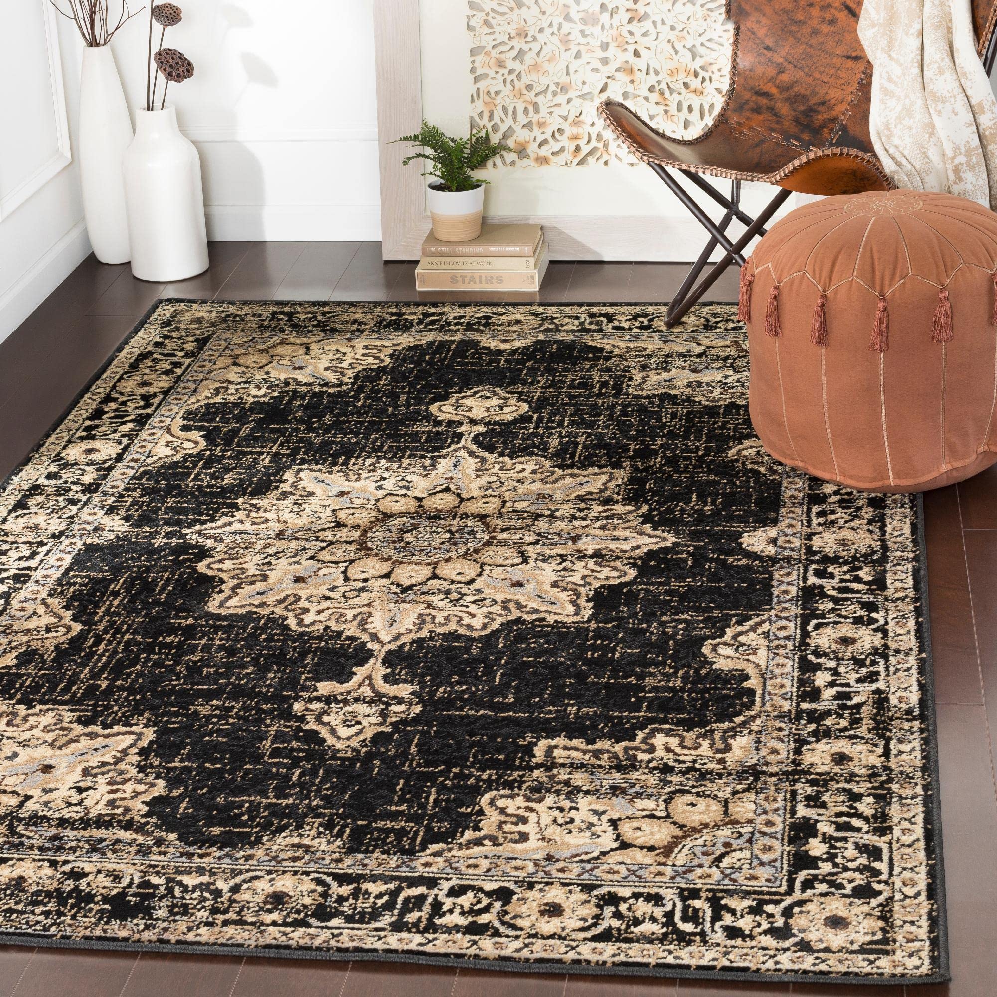 Mark&Day Area Rugs, 2x8 Pense Traditional Black Runner Area Rug, Black Brown Cream Carpet for Hallway, Kitchen, Bedroom or Living Room (2'2" x 7'7" Runner)