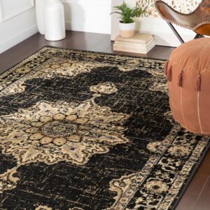 Mark&Day Area Rugs, 2x8 Pense Traditional Black Runner Area Rug, Black Brown Cream Carpet for Hallway, Kitchen, Bedroom or Living Room (2'2" x 7'7" Runner)