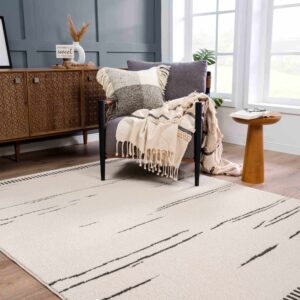 hauteloom munich modern farmhouse hallway entryway runner rug - casual boho long runner rug - bohemian neutral minimalist - bone, cream, beige, black - 2'7" x 7'3"