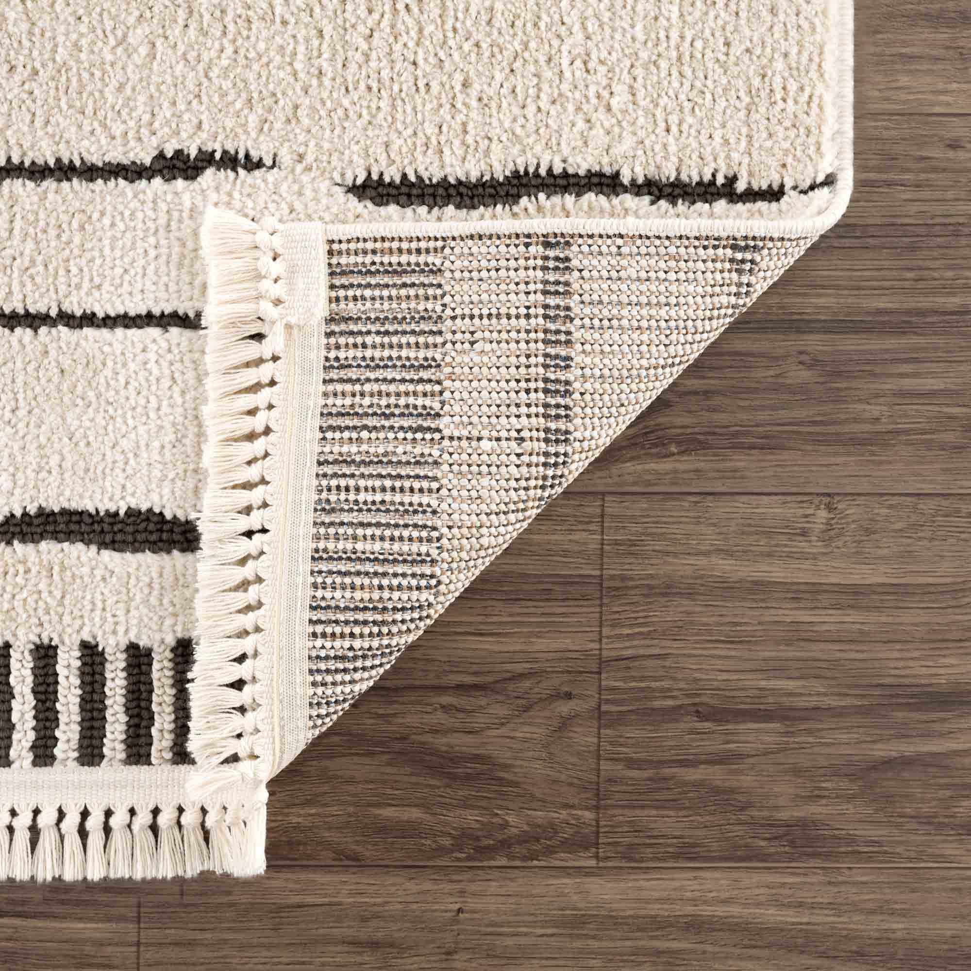 Hauteloom Munich Modern Farmhouse Hallway Entryway Runner Rug - Casual Boho Long Runner Rug - Bohemian Neutral Minimalist - Bone, Cream, Beige, Black - 2'7" x 7'3"