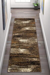 champion rugs modern rugs for living dining room abstract brush area rug brown mocha (2 feet x 7 feet runner)