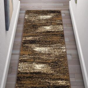 Champion Rugs Modern Rugs for Living Dining Room Abstract Brush Area Rug Brown Mocha (2 Feet X 7 Feet Runner)