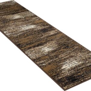 Champion Rugs Modern Rugs for Living Dining Room Abstract Brush Area Rug Brown Mocha (2 Feet X 7 Feet Runner)