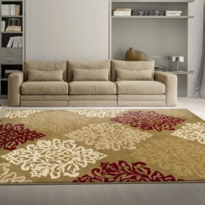 superior danvers collection area rug, modern elegant damask pattern, 10mm pile height with jute backing, affordable contemporary rugs - brown, 8' x 10' rug