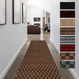 freadem runner rugs for hallways, 4ft x 7ft non slip kitchen area rug entryway runner laundry room rug, 2-82 ft indoor outdoor carpet runners with rubber backing, checkered brown