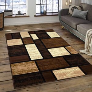 champion rugs modern brown blocks contemporary geometric design area rug, perfect hardwood, tile, or carpet cover, ideal for bedroom, kitchen, living room, entryway, or office (2’ x 7’)