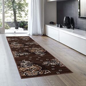 champion rugs chocolate brown/beige/mocha/ivory/abstract area rug modern contemporary flower swirls pattern carpet (2’ x 7’ runner)