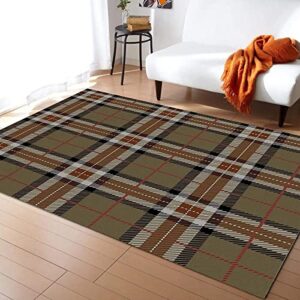 Retro Checkered Large Area Rugs, Grey Black Brown Striped Runner Rugs, Non-Slip Floor Throw Mat, Rectangle Carpet for Living Room, Bedroom, Hallway Front Entrance, Kitchen, Dining, 2' x 6'