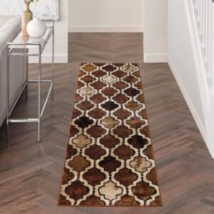 superior witland modern trellis indoor area rug with jute backing decor for bedroom, office, living room, entryway, vintage tribal area rugs viking collection, 2' 7" x 8', brown