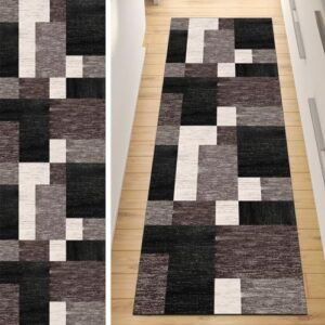 runner carpet for hallway non slip brown black 4'x5' patchwork washable home decor runners for corridor kitchen living room hallway bedroom entryway customizable, 1'3"-4' width