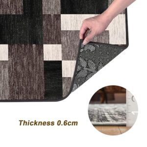 Runner Carpet for Hallway Non Slip Brown Black 4'x5' Patchwork Washable Home Decor Runners for Corridor Kitchen Living Room Hallway Bedroom Entryway Customizable, 1'3"-4' Width