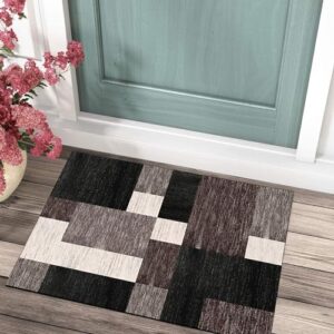 Runner Carpet for Hallway Non Slip Brown Black 4'x5' Patchwork Washable Home Decor Runners for Corridor Kitchen Living Room Hallway Bedroom Entryway Customizable, 1'3"-4' Width