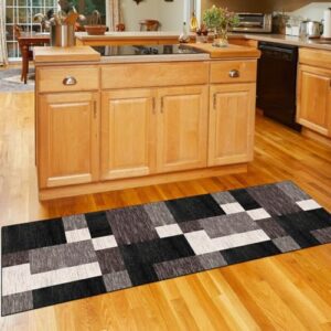 Runner Carpet for Hallway Non Slip Brown Black 4'x5' Patchwork Washable Home Decor Runners for Corridor Kitchen Living Room Hallway Bedroom Entryway Customizable, 1'3"-4' Width