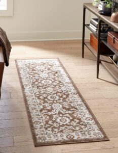 rugs.com charlotte collection rug – 6 ft runner brown low-pile rug perfect for hallways, entryways