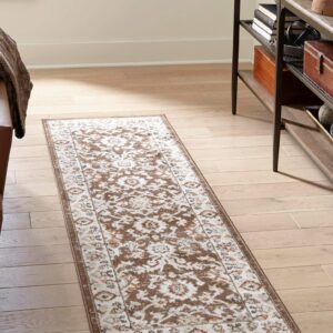 Rugs.com Charlotte Collection Rug – 6 Ft Runner Brown Low-Pile Rug Perfect for Hallways, Entryways