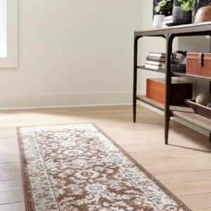 Rugs.com Charlotte Collection Rug – 6 Ft Runner Brown Low-Pile Rug Perfect for Hallways, Entryways