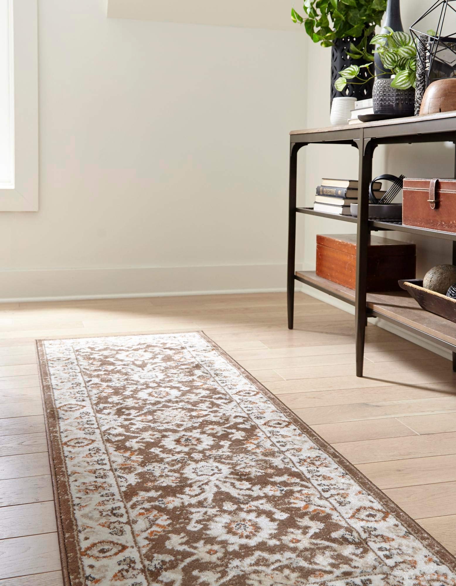 Rugs.com Charlotte Collection Rug – 6 Ft Runner Brown Low-Pile Rug Perfect for Hallways, Entryways