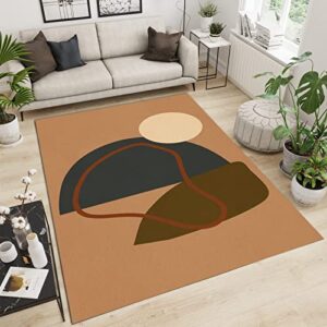 brown background large area rugs, lines geometric runner rugs, non-slip floor throw mat, rectangle carpet for living room, bedroom, hallway front entrance, kitchen, dining, 5' x 7'