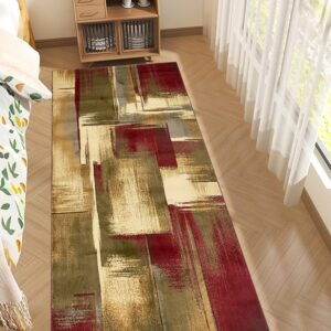 gubiyu bohemian rug runner rockwood modern geometric patchwork polypropylene indoor area rug with rubber backing for living room bedroom abstract rug in black blue brown burgundy gray olive 23.6x59 in