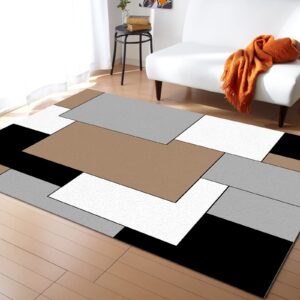 brown black geometric area rugs indoor non-slip rectangle rug 2.7x5 ft, abstract color block brown black gray rug rubber backing floor mats contemporary home decor carpet for entryway living room