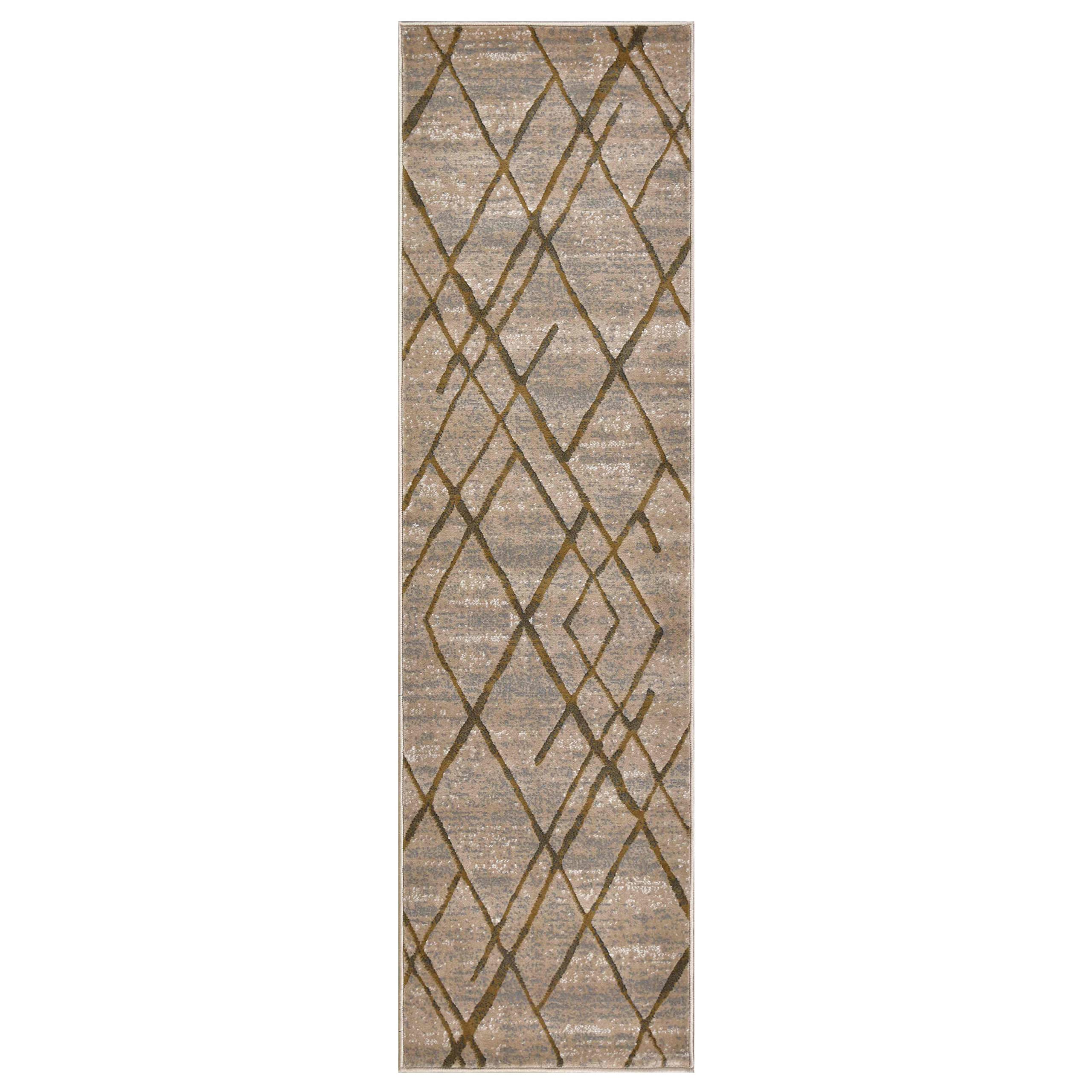 HR Brown Mocha Modern Geometric Diamond Pattern Contemporary Abstract Area Rug