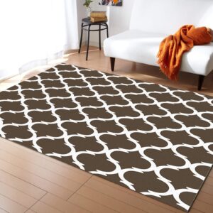 morocco plaid brown area rugs, geometry art runner rugs, protect flooring from scratches and damages for living room bedroom room boy girl room nursery, 6ft x 8ft