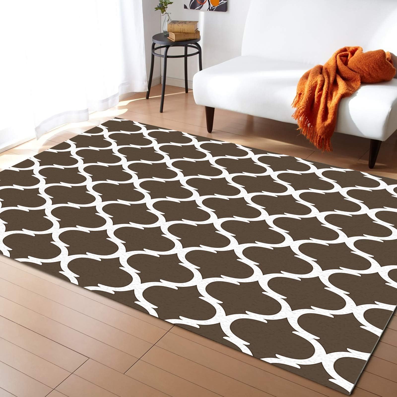 Morocco Plaid Brown Area Rugs, Geometry Art Runner Rugs, Protect Flooring from Scratches and Damages for Living Room Bedroom Room Boy Girl Room Nursery, 6ft x 8ft