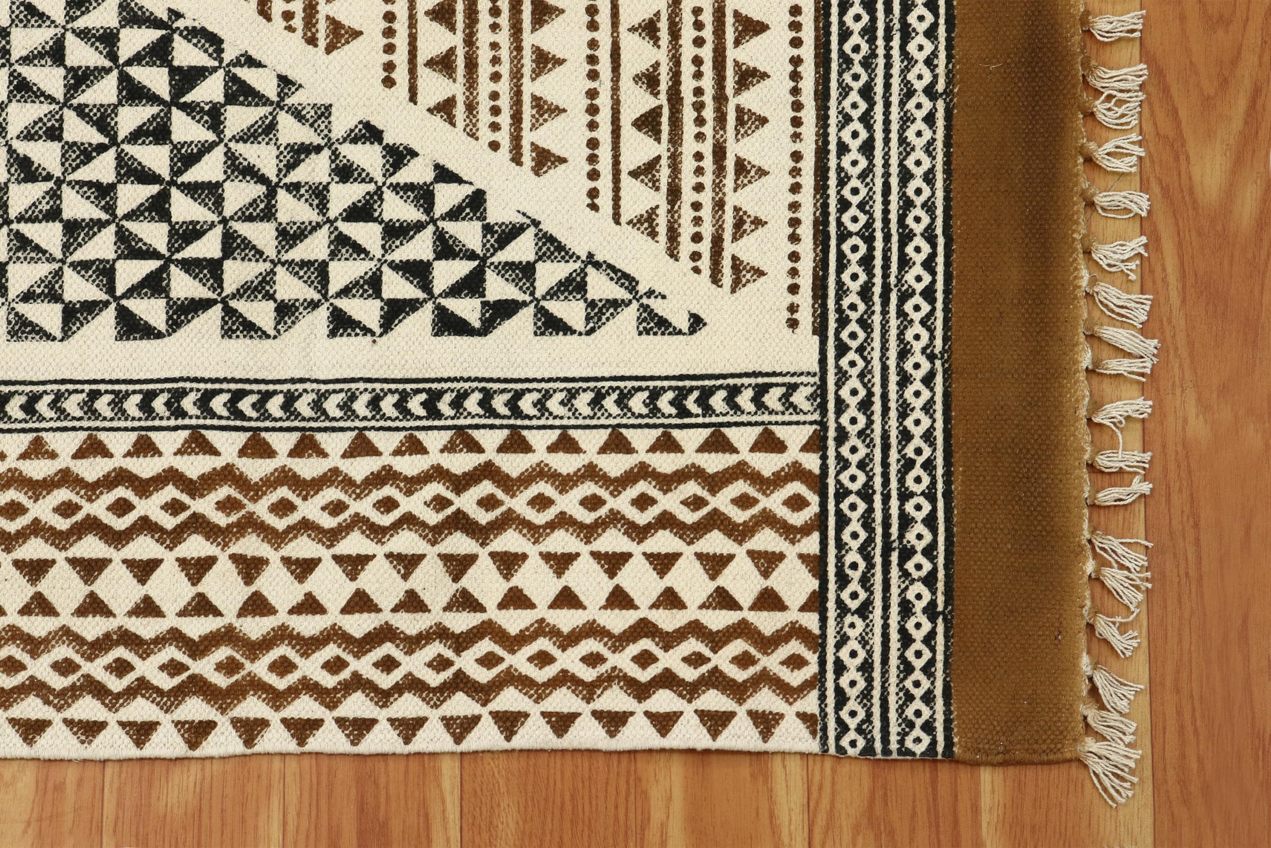 CASAVANI Collection Runner - 5x10 Area Rug Black & Brown Cotton Dhurrie Geometric Kilim Rug Indoor Outdoor Use Carpet Flatweave Rugs for Home & Foyer Corridor Hallway & Stair Runner