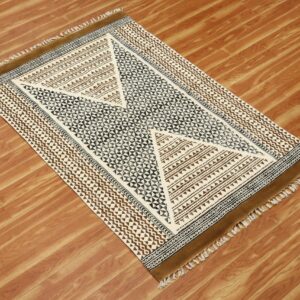 CASAVANI Collection Runner - 5x10 Area Rug Black & Brown Cotton Dhurrie Geometric Kilim Rug Indoor Outdoor Use Carpet Flatweave Rugs for Home & Foyer Corridor Hallway & Stair Runner